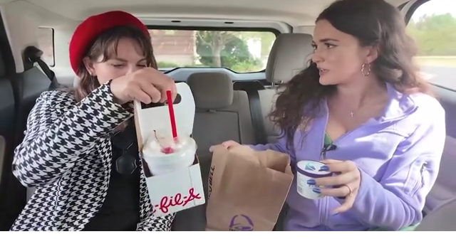 Paige Marley and Leah Rizzo Try Chick-fil-A’s Banana Milkshake & Taco ...