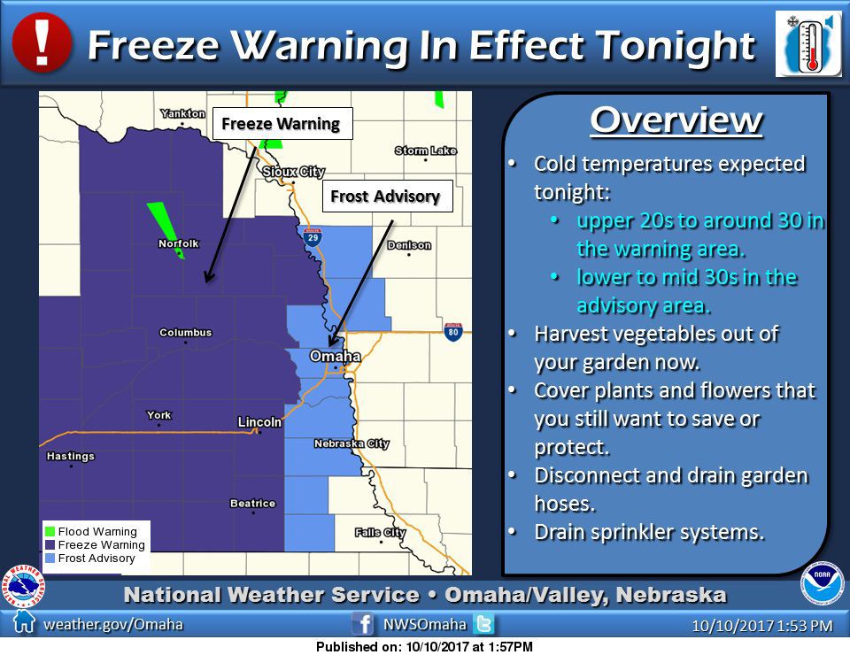 Freeze warning issued for area