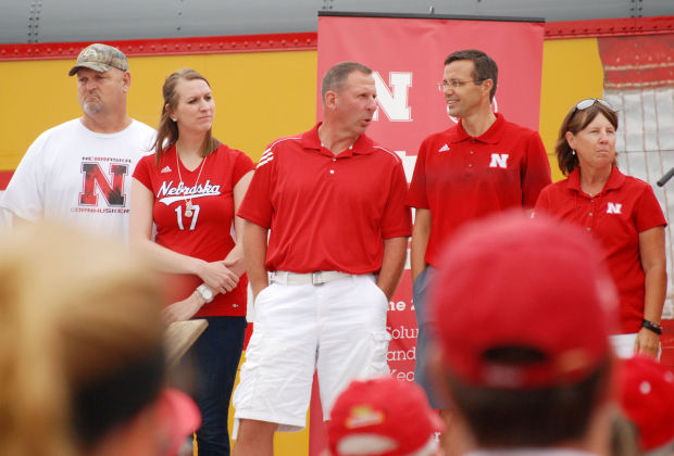 Husker coaches roll into town aboard Big Red Express