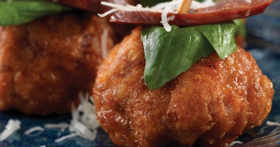 The perfect holiday sharable dish: chorizo meatballs with Manchego cheese
