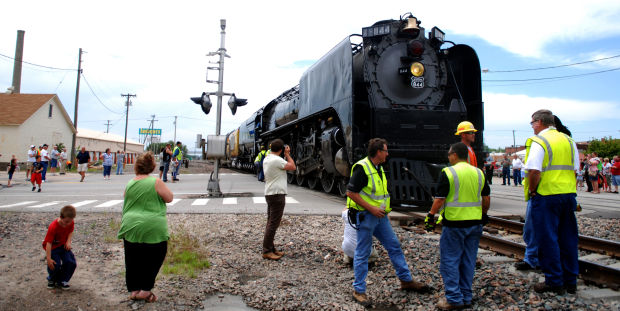 UP steam engine rolls into town