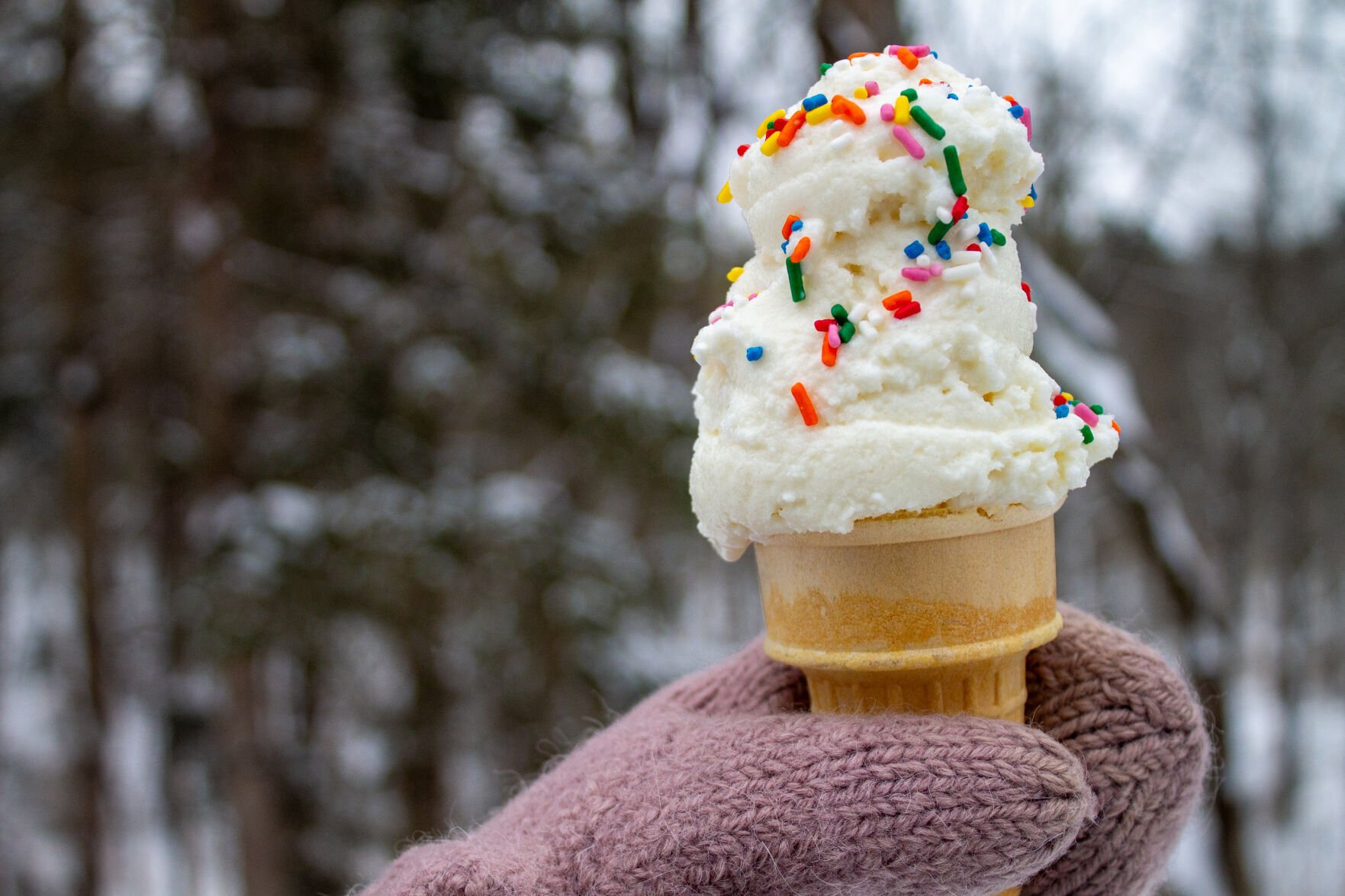 Eating snow cones or snow cream can be a winter delight