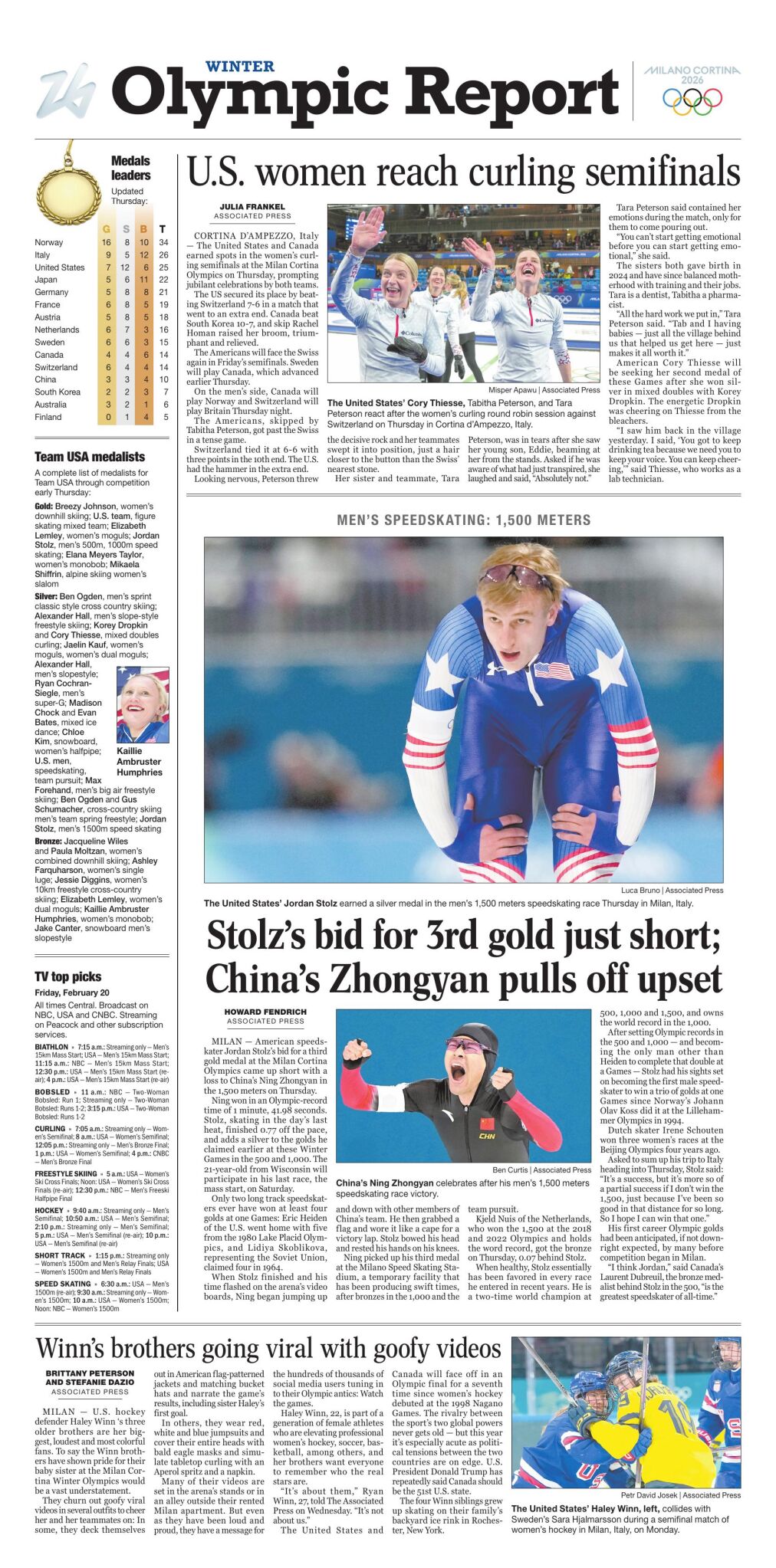 Olympics Page for Feb. 20 | Sports | commercial-news.com