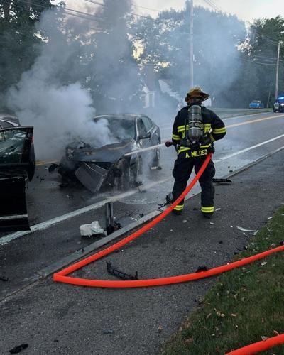 Shrewsbury FD extinguishes post-accident car fire | News ...