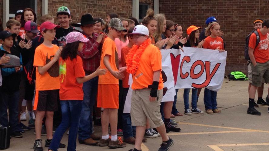 Mildred Junior High celebrates Coy Bostian's final chemo treatment ...