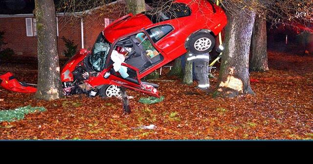 Wreck leaves man trapped in car between two trees | News | courier ...