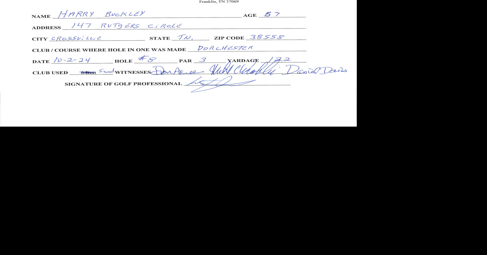 Harry Buckley shot a Hole-In-One | Glade Sun | crossville-chronicle.com