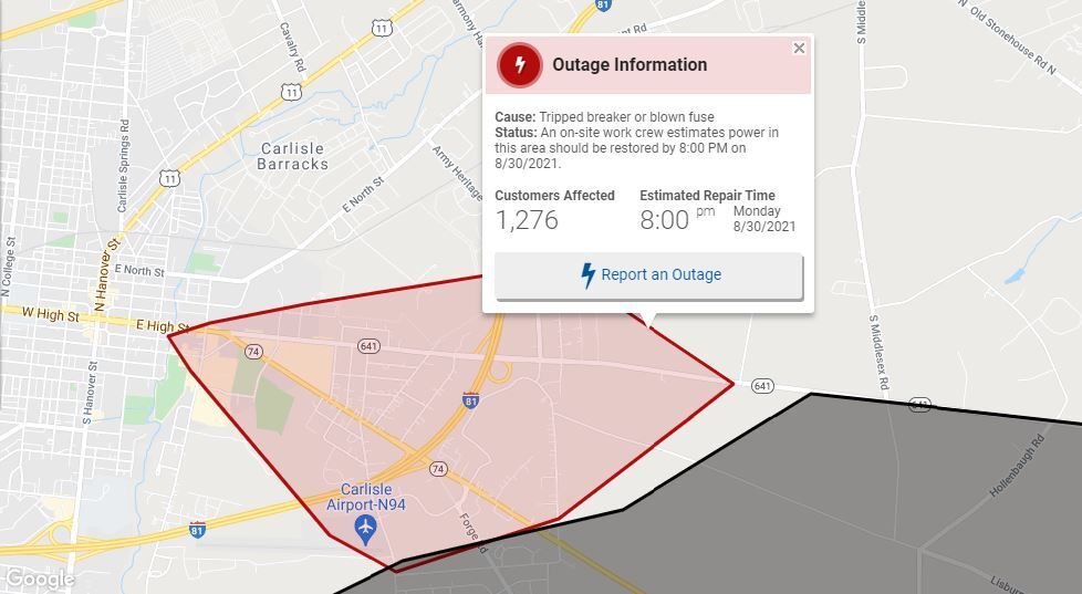 PPL reports power outage in east end of Carlisle area