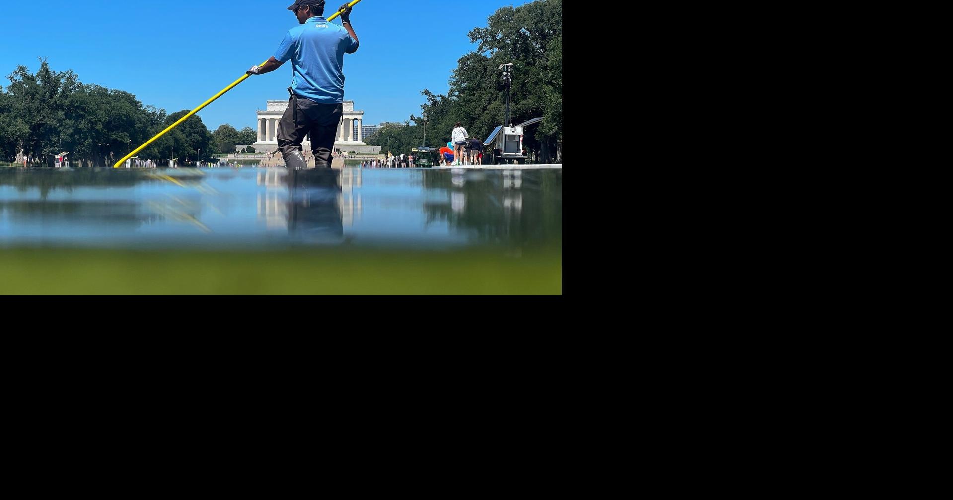 Blue paint peeling off Lincoln Memorial Reflecting Pool days after refill