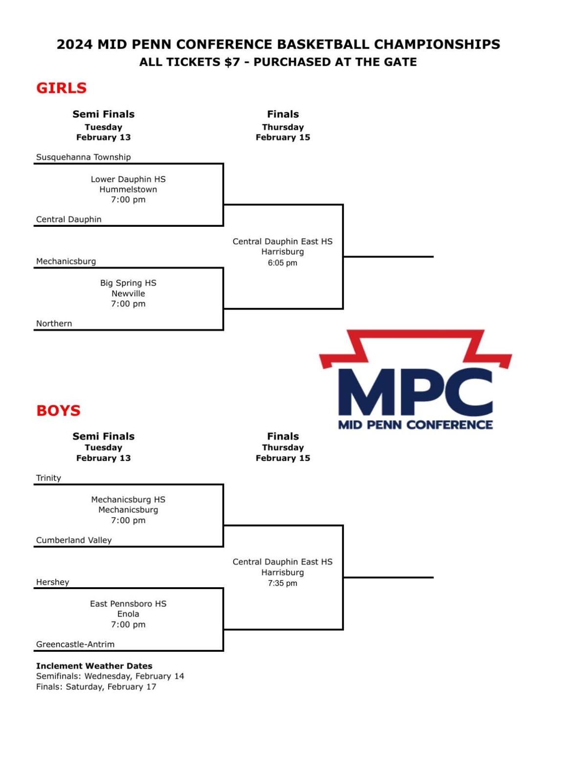 Mid-Penn releases brackets for 2024 boys and girls conference ...