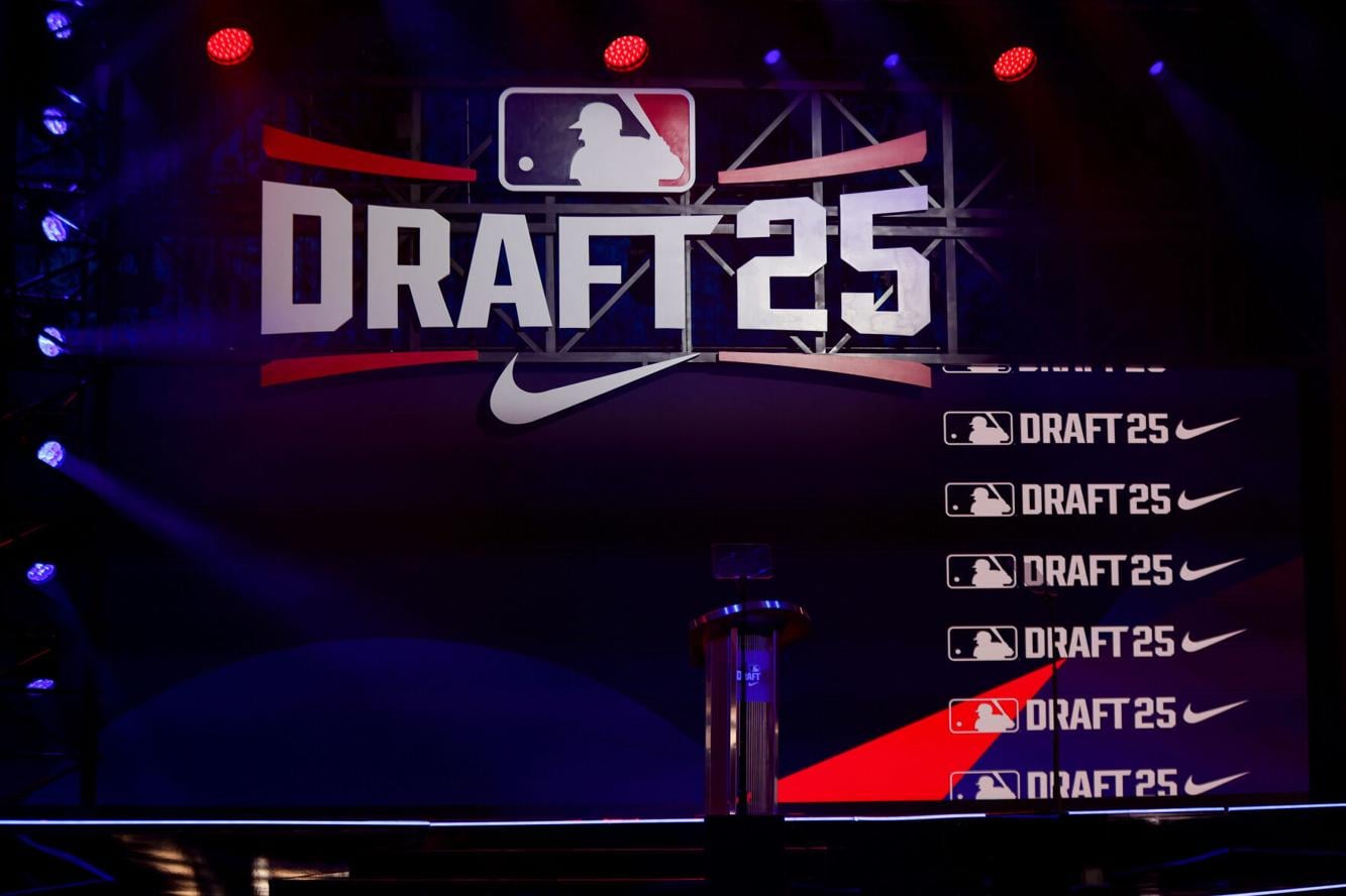 A general view of the stage before the 2025 MLB Draft.