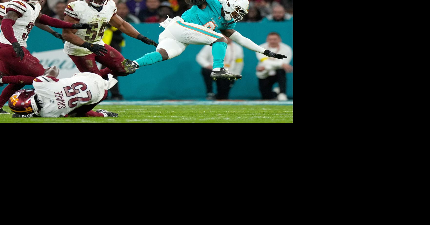 Jones celebrates in Cristiano Ronaldo style as Dolphins beat Commanders ...