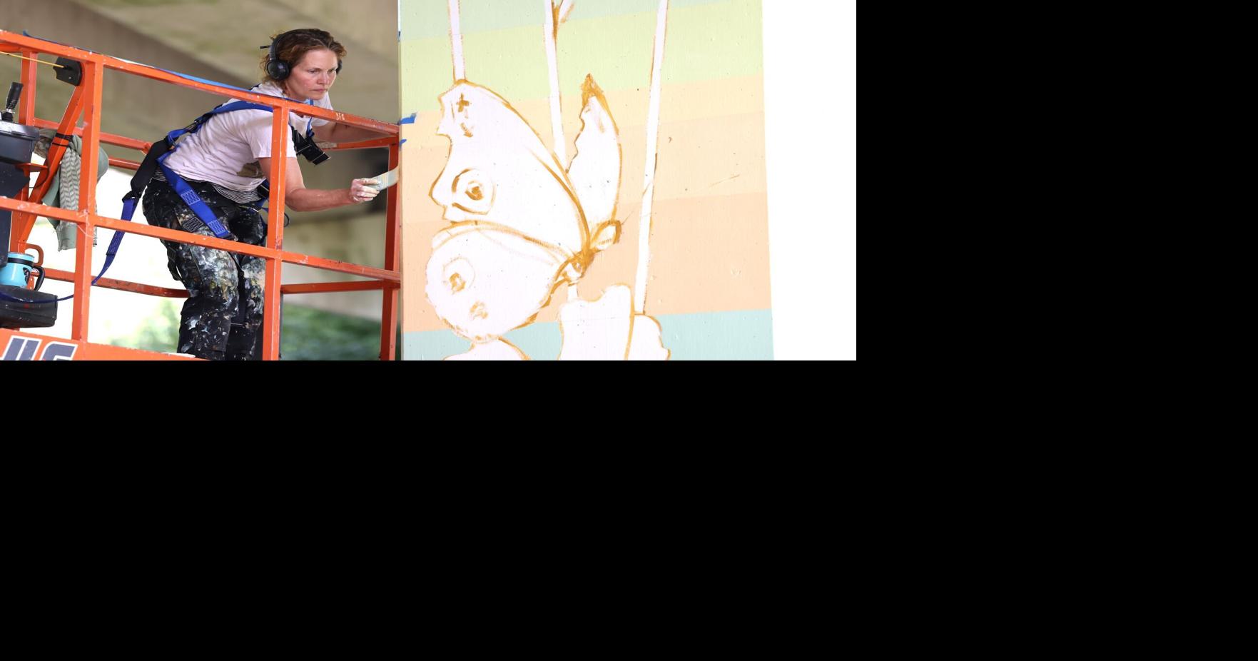 LeTort Spring Run mural at I-81 underpass in progress