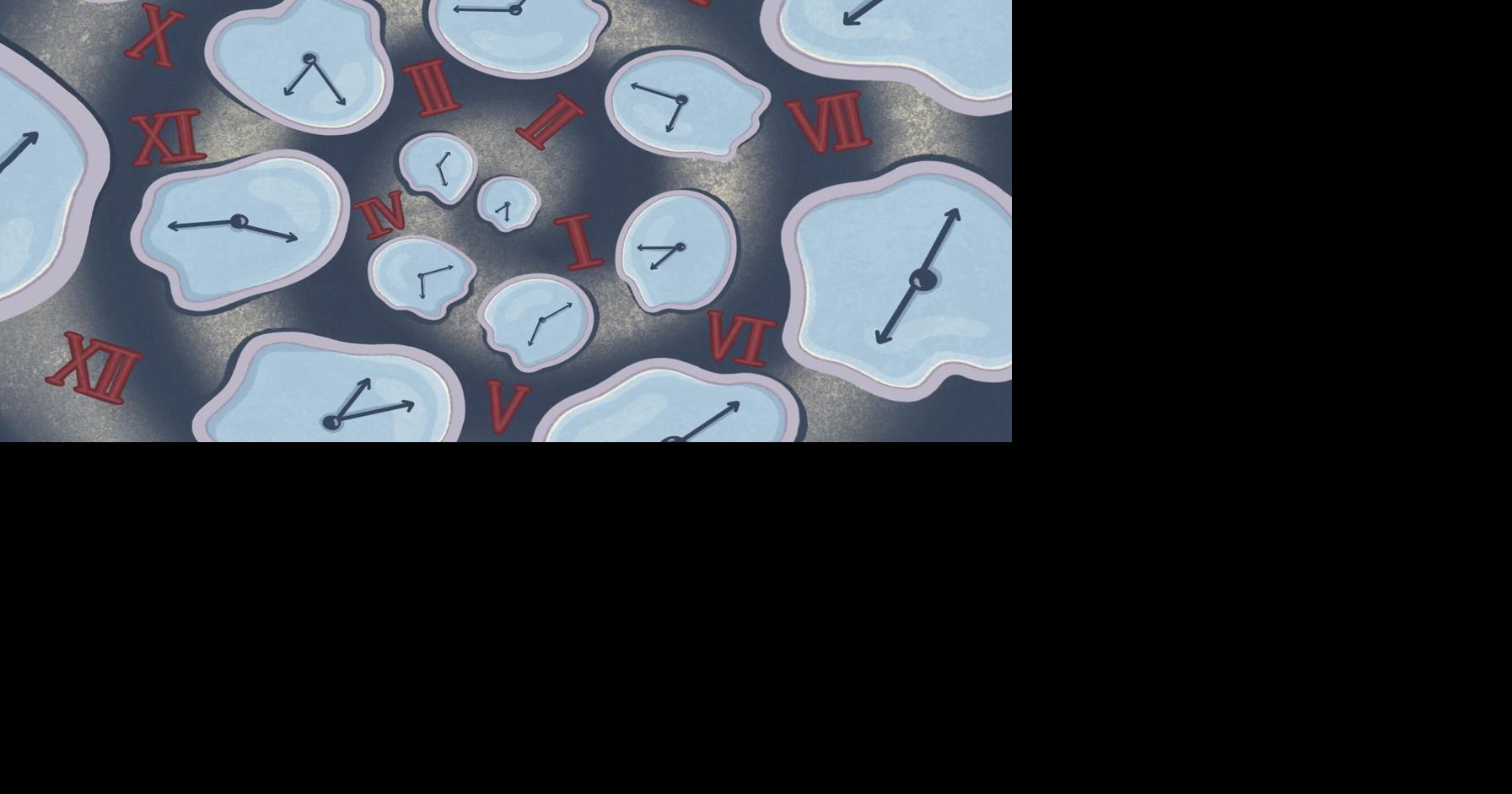 Illustration of warped clocks reminiscent of scream painting ...