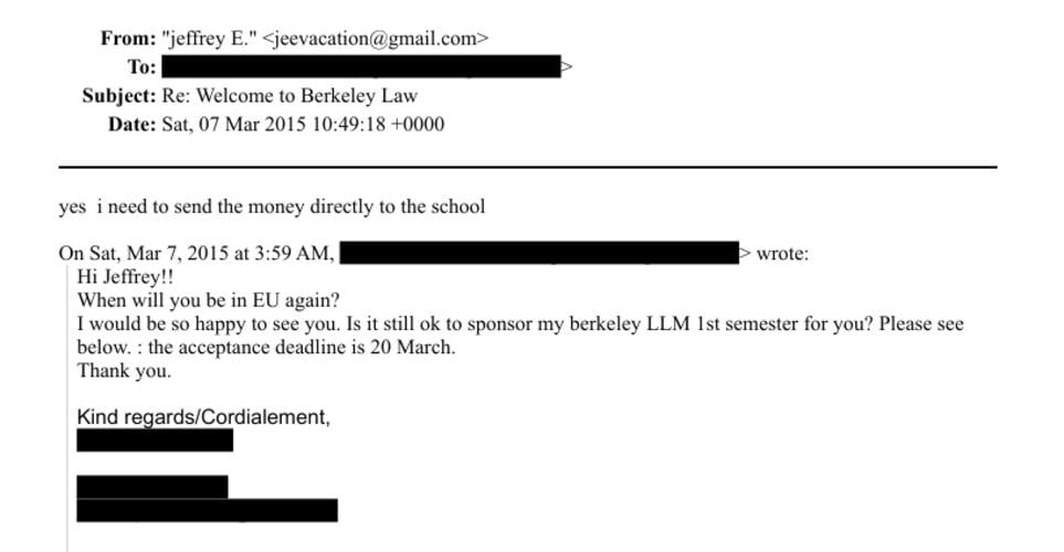 ‘Price to pay for Berkeley’: Jeffrey Epstein paid law student’s tuition ...