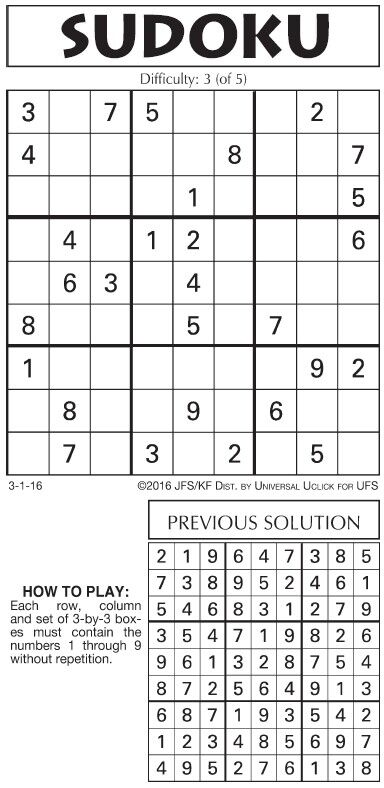 Sudoku | Arts-and-entertainment | dailycourier.com