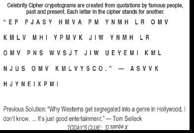 Celebrity Cipher | Arts-and-entertainment | dailycourier.com