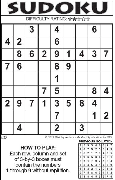 SUDOKU | Arts-and-entertainment | dailycourier.com