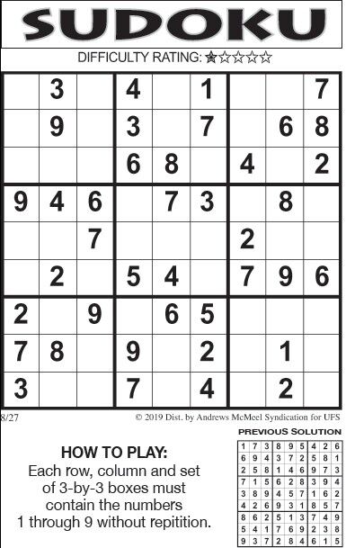 SUDOKU | Arts-and-entertainment | dailycourier.com