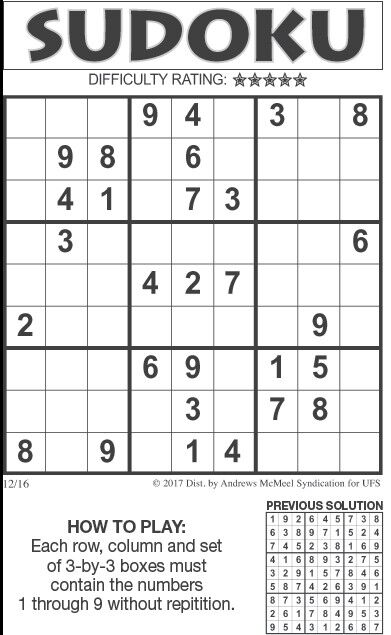 SUDOKU | Arts-and-entertainment | dailycourier.com