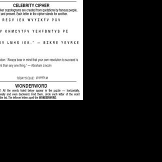 CELEBRITY CIPHER | Arts-and-entertainment | dailycourier.com