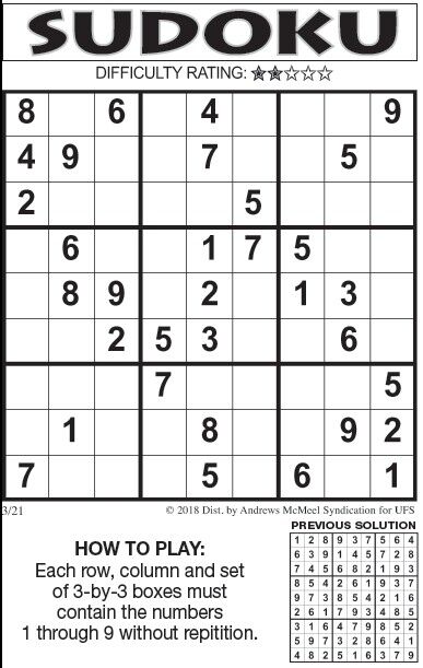 SUDOKU | Arts-and-entertainment | dailycourier.com