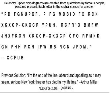 CELEBRITY CIPHER | Arts-and-entertainment | dailycourier.com