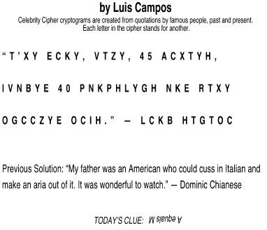 CELEBRITY CIPHER | Arts-and-entertainment | dailycourier.com