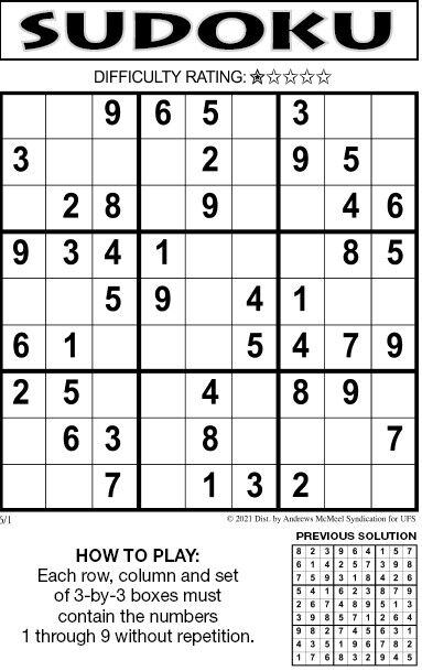 SUDOKU | Arts-and-entertainment | dailycourier.com