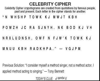 CELEBRITY CIPHER | Arts-and-entertainment | dailycourier.com