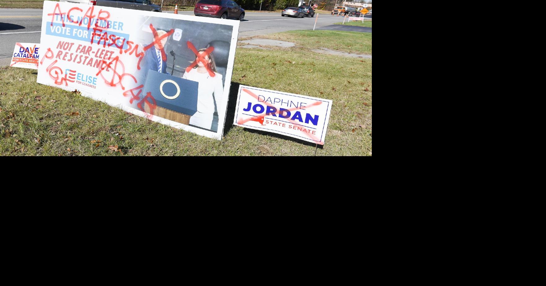 Sign graffiti part of election fallout; Elise Stefanik, Daphne Jordan ...