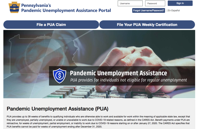 Pennsylvania opens web portal for Pandemic Unemployment Assistance ...