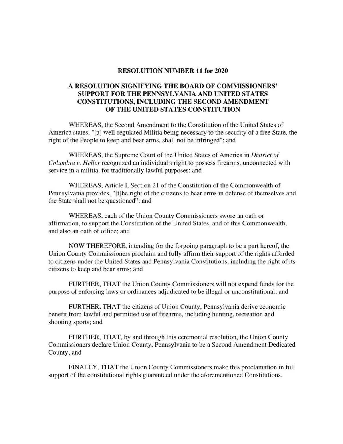 Union County adopts 2nd Amendment resolution on split vote | Local News ...