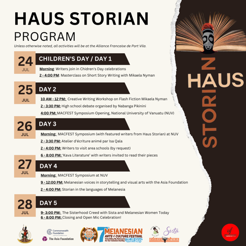 Haus Storian: Exciting Literary Events at 7th MACFEST | News | dailypost.vu