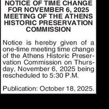 NOTICE OF TIME CHANGE FOR NOVEMBER 6, | Public Notices ...