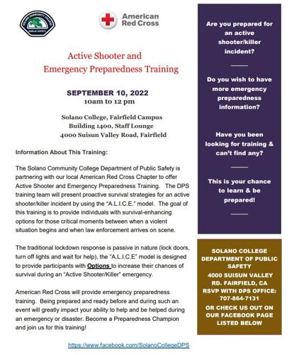 Solano College police, Red Cross announce active shooter, emergency ...