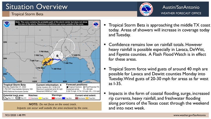 Tropical Storm Beta weakens slightly, landfall expected later today ...