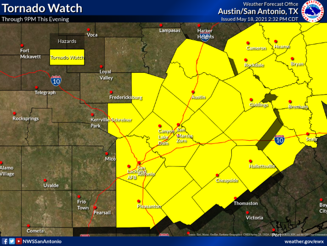 TORNADO WATCH issued for areas just east of Kerrville; Flash Flood ...