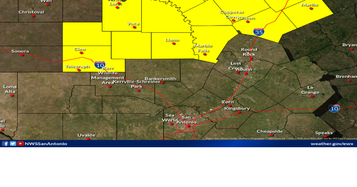 Tornado Watch until 10 p.m. for areas northwest of Kerrville; Kerrville ...