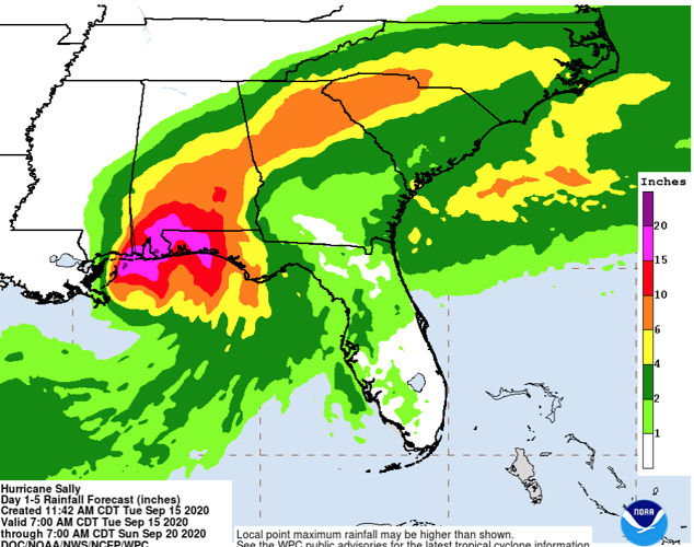 Hurricane Sally crawling across the Northern Gulf of Mexico Tuesday ...