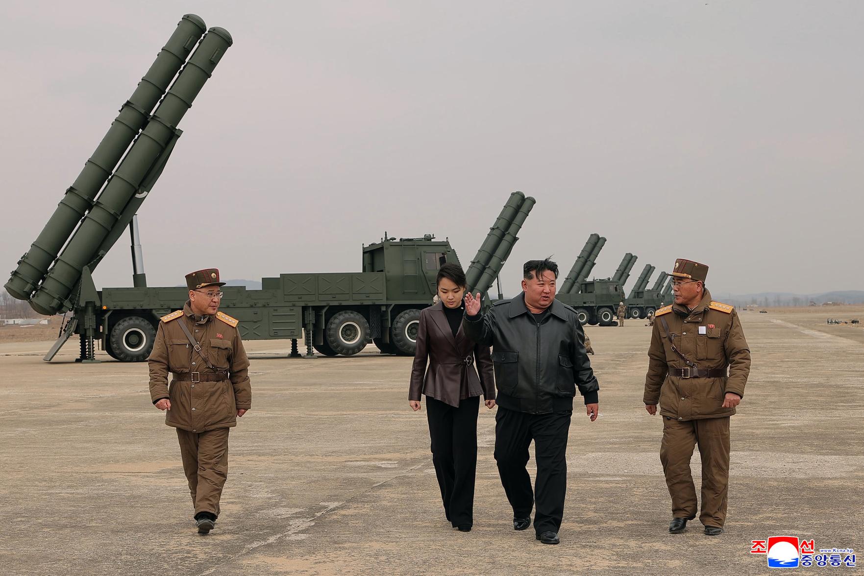 North Korean leader Kim observes test of rocket launch systems with his ...