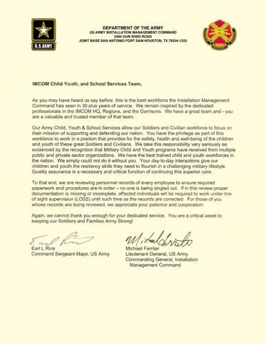 Open letter to CYSS team from IMCOM Command team | Local | dcmilitary.com