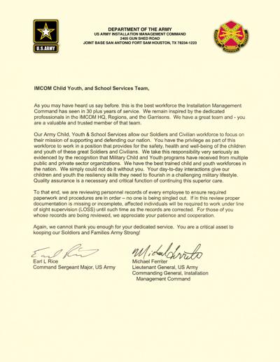 Open letter to CYSS team from IMCOM Command team | Local | dcmilitary.com