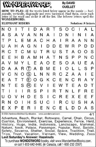 Wonderword puzzles: Week of March 31, 2024 | Puzzles from Print Edition ...
