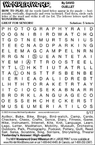 Wonderword puzzles: Week of May 14, 2023 | Puzzles from Print Edition ...