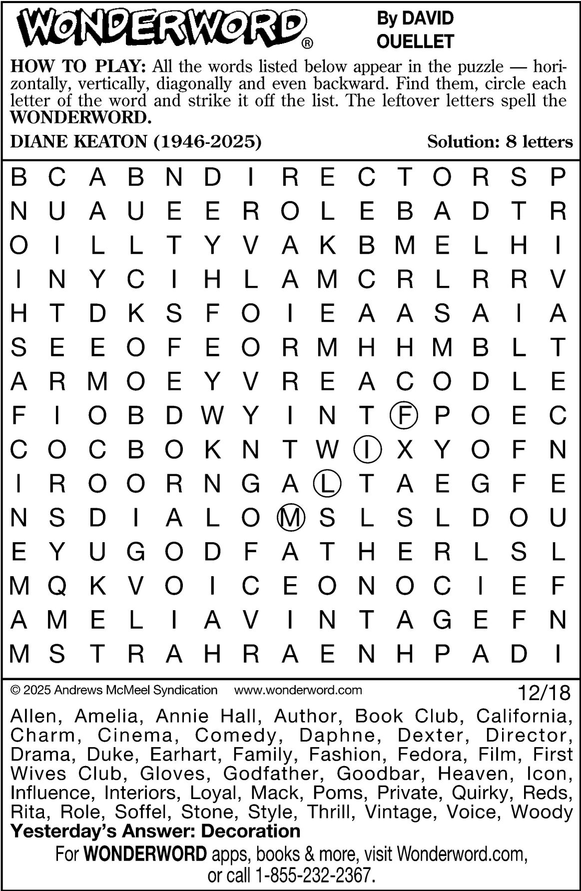 Wonderword puzzles for Week of Dec. 14, 2025 | Multimedia | dcourier.com