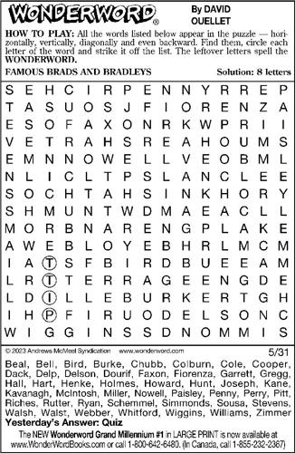 Wonderword puzzles: Week of May 28, 2023 | Puzzles from Print Edition ...