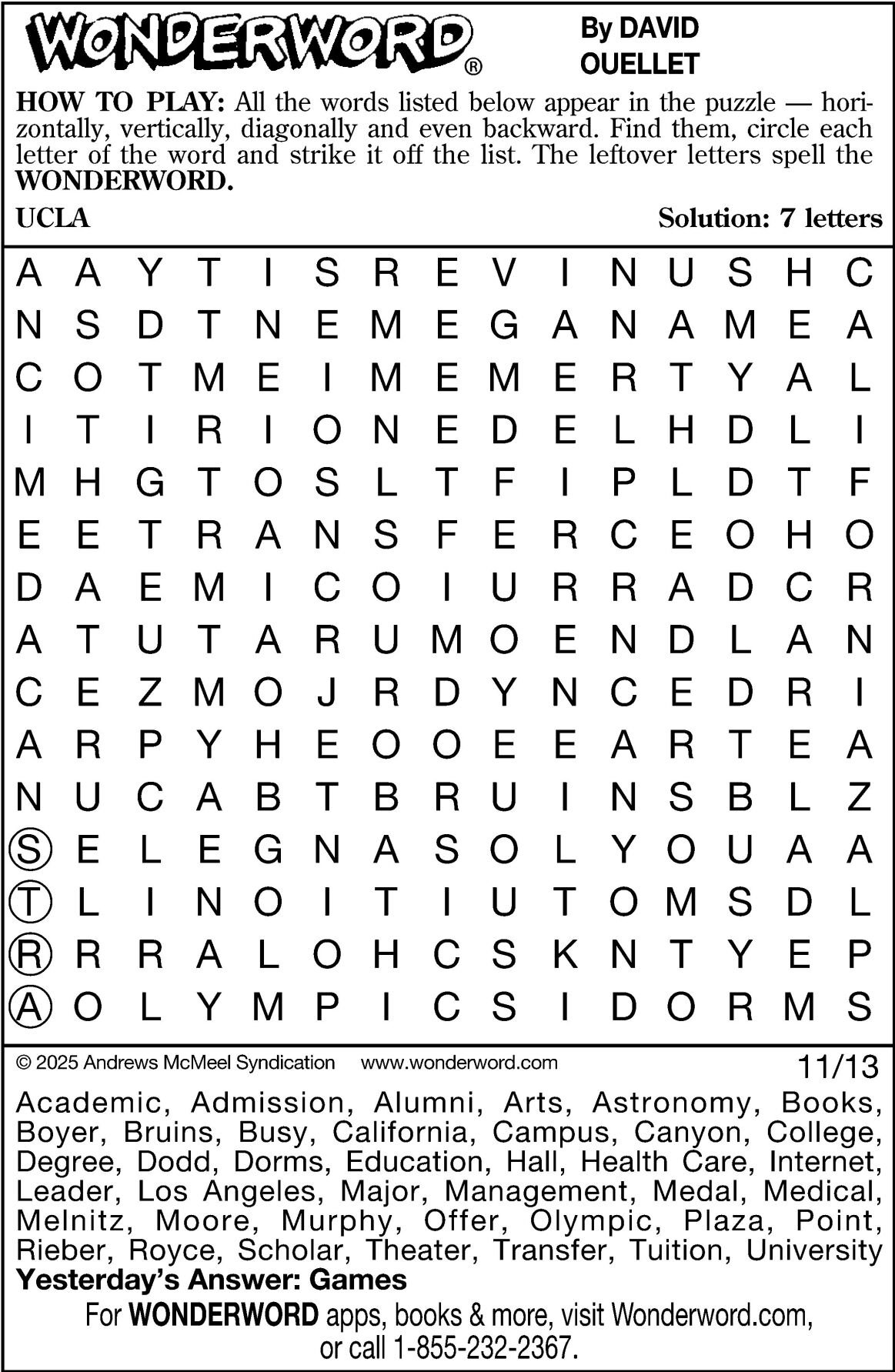 Wonderword puzzles for Week of Nov. 9, 2025 | Multimedia | dcourier.com