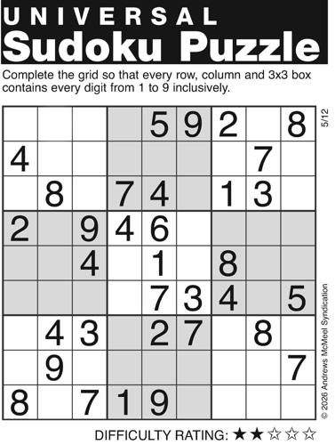 Sudoku puzzles for Week of May 10, 2026 | Multimedia | dcourier.com