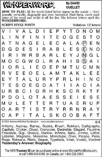 Wonderword puzzles: Week of March 31, 2024 | Puzzles from Print Edition ...